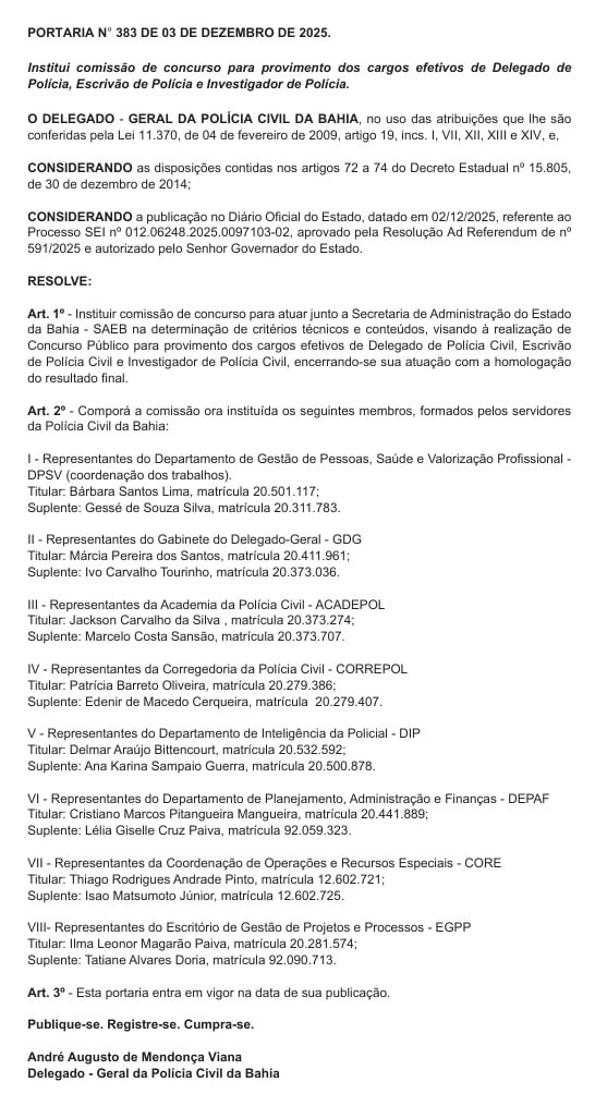 Concurso PC BA define AOCP como banca de edital com 750 vagas